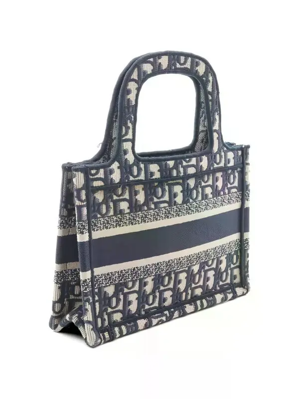 Dior 2000s Mini Book Tote Embroidered Tote Bag - Blue