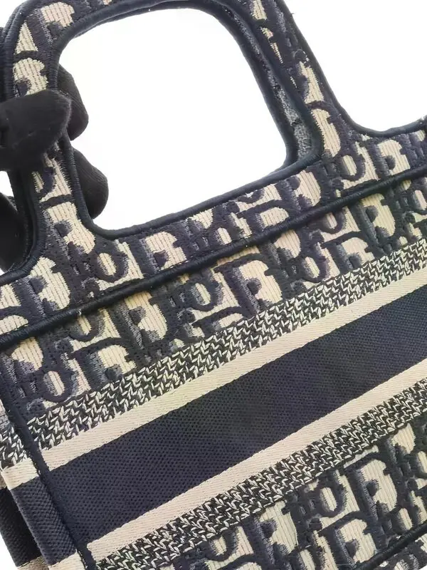 Dior 2000s Mini Book Tote Embroidered Tote Bag - Blue