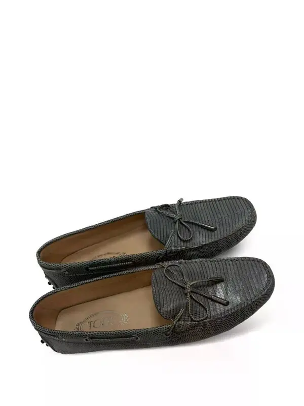 TOD'S Lizard-embossed Bow Loafers - Grey