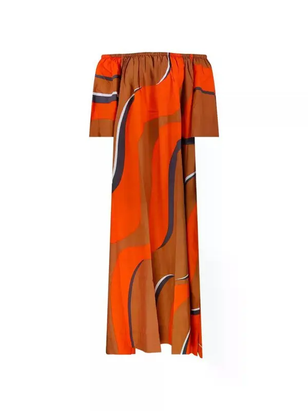 MAPOÉSIE Palao Madone Abstract-print Off-shoulder Dress - Brown