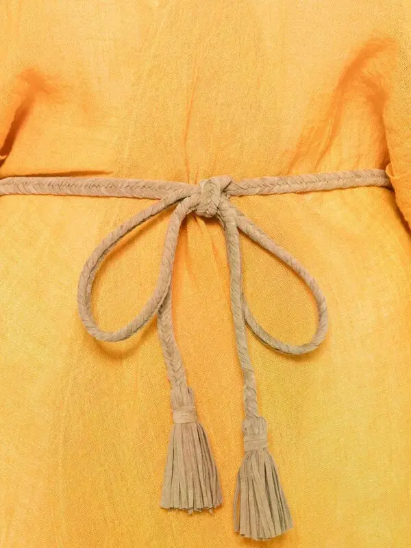 120% Lino Tassel-detail Belted Maxi Dress - Orange