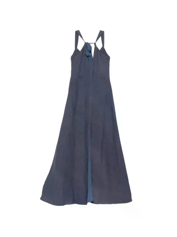 120% Lino Halterneck Flared Maxi Dress