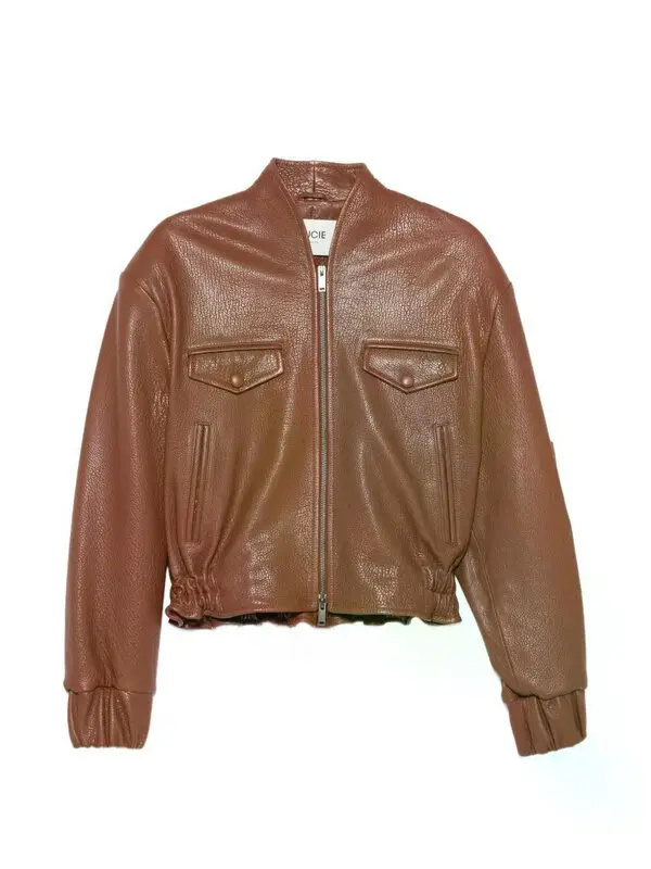 DUCIE Frankie Pebbled Leather Jacket - Brown