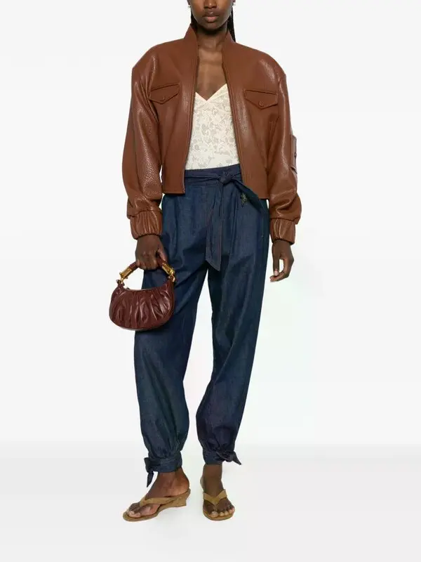 DUCIE Frankie Pebbled Leather Jacket - Brown