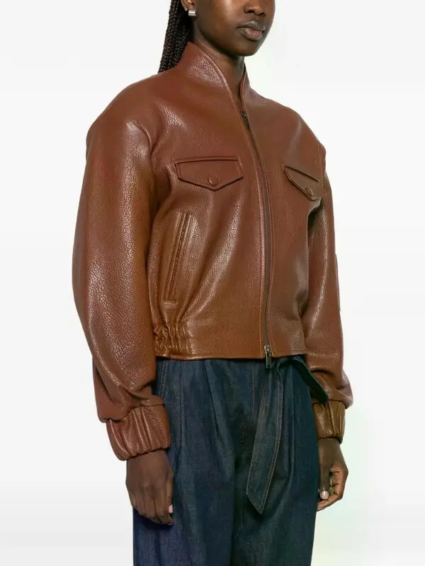 DUCIE Frankie Pebbled Leather Jacket - Brown