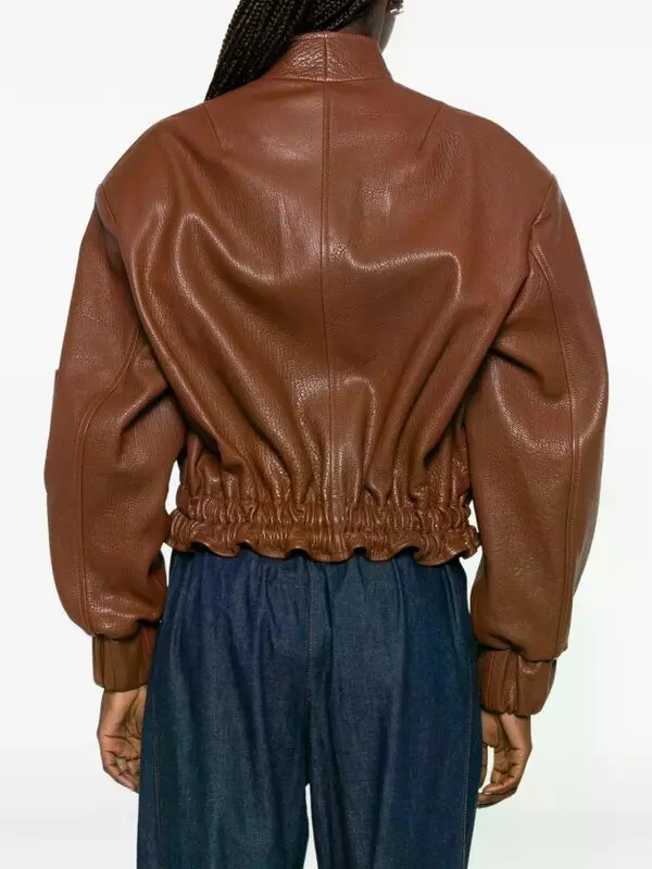 DUCIE Frankie Pebbled Leather Jacket - Brown