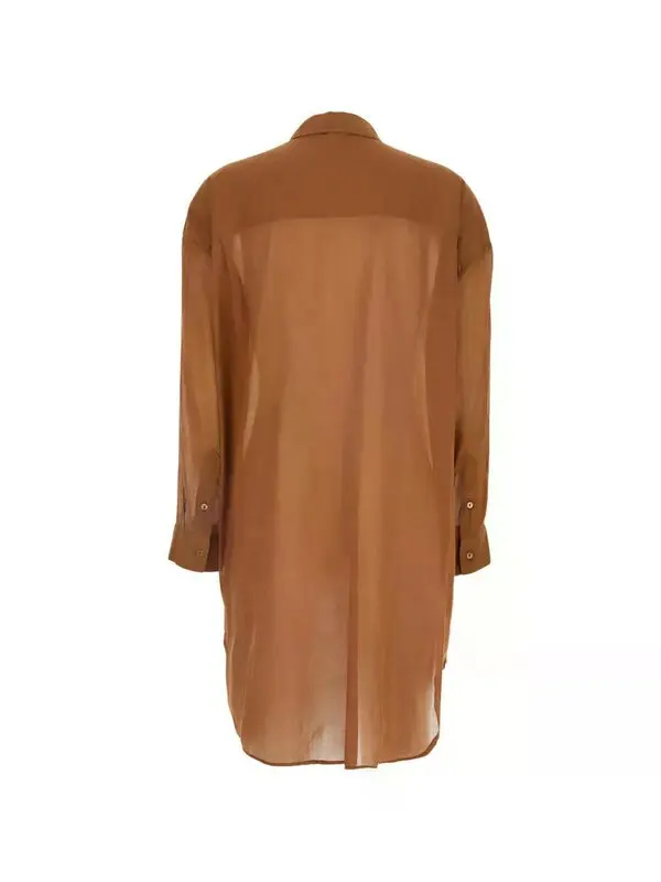 MERCI Contrast Stitch Curved Hem Shirt - Brown
