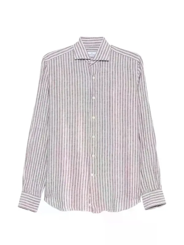 ALESSANDRO GHERARDI Vertical-stripes Linen Shirt - Brown