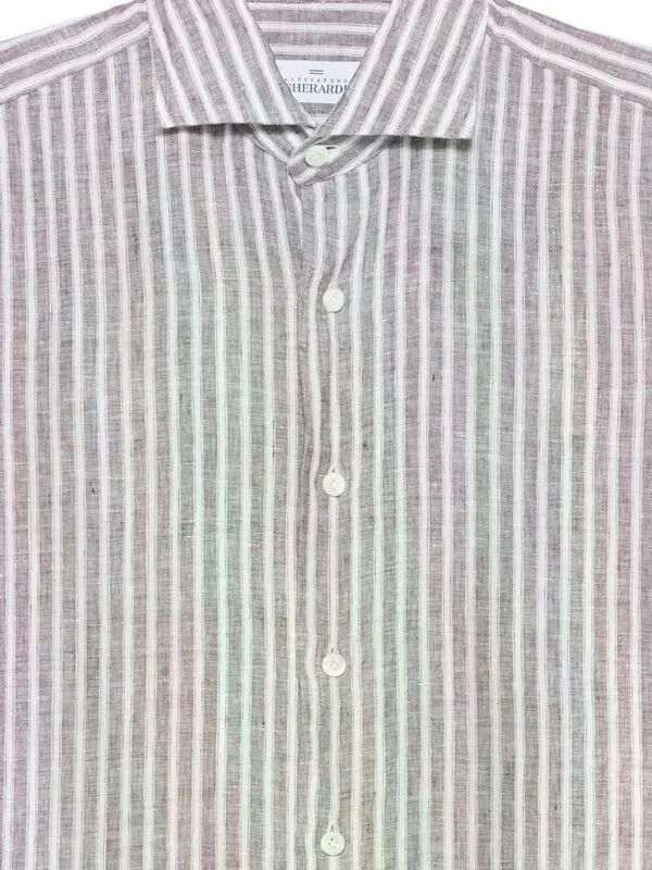ALESSANDRO GHERARDI Vertical-stripes Linen Shirt - Brown