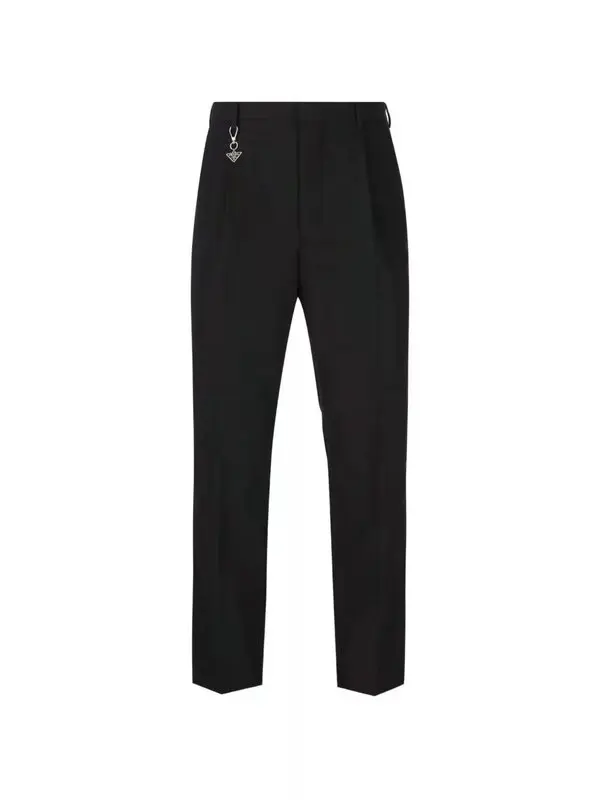 Prada Cotton Slim Fit Trousers With Enamelled Triangle Logo Detail - Black