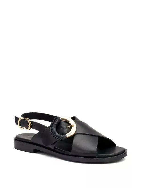 FRAU Raffia-weave Buckle Leather Sandals