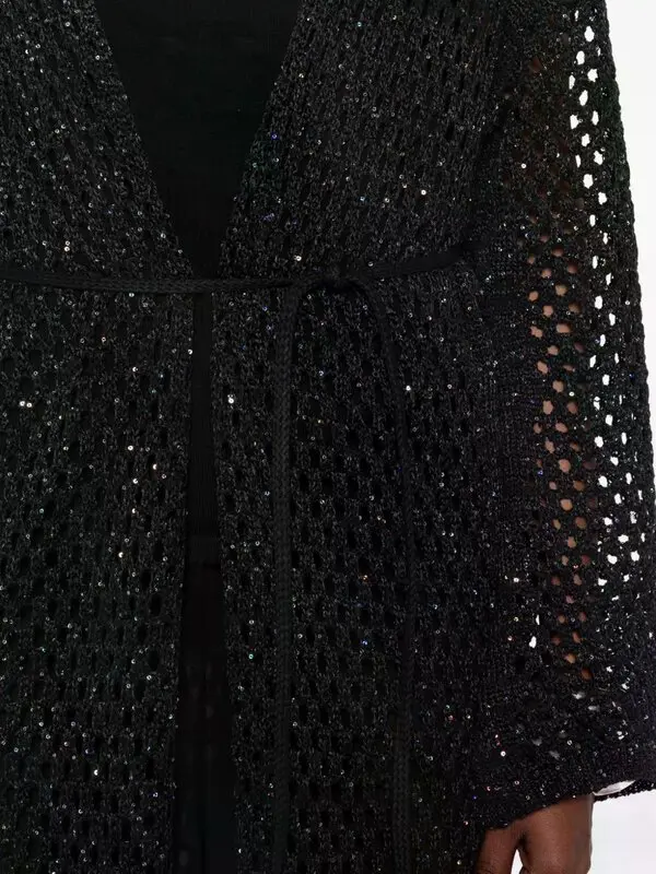 AKEP Sequin-embellished Open-knit Cardigan