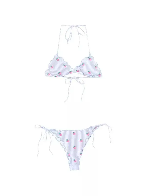 MC2 SAINT BARTH Strawberry Embroidered Bikini - Blue
