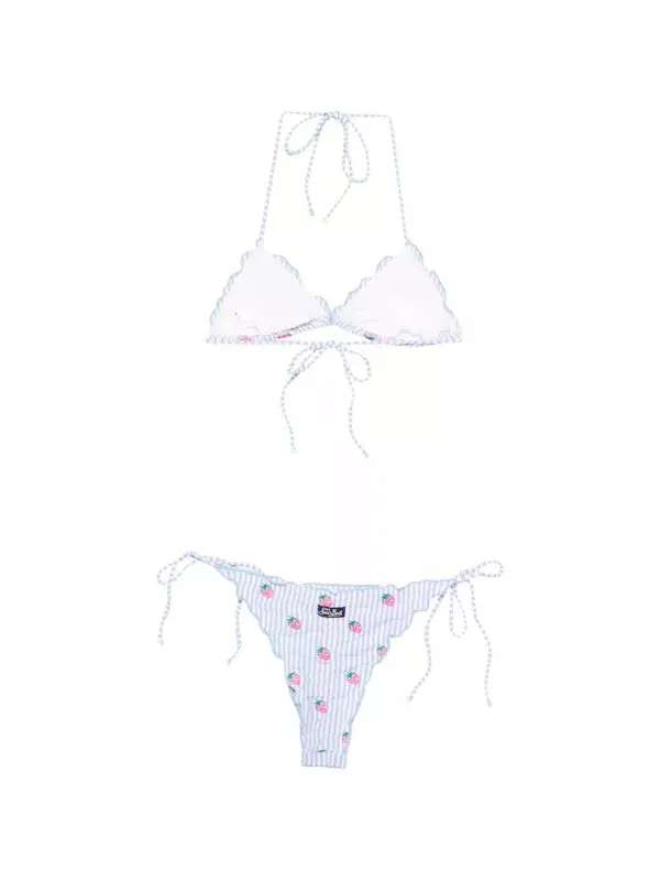 MC2 SAINT BARTH Strawberry Embroidered Bikini - Blue