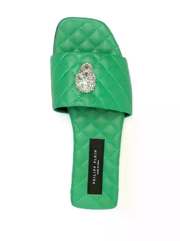 Philipp Plein Crystal Skull Matelassé Slides