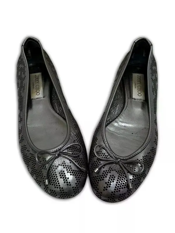 JIMMY CHOO Perforated Leather Ballet Flats With Bow Detail