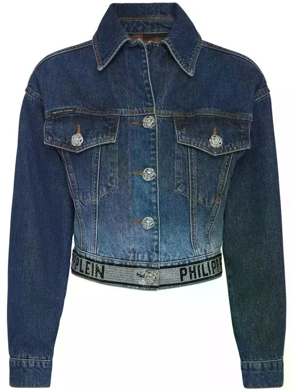 Philipp Plein Crystal Cropped Denim Jacket - Blue