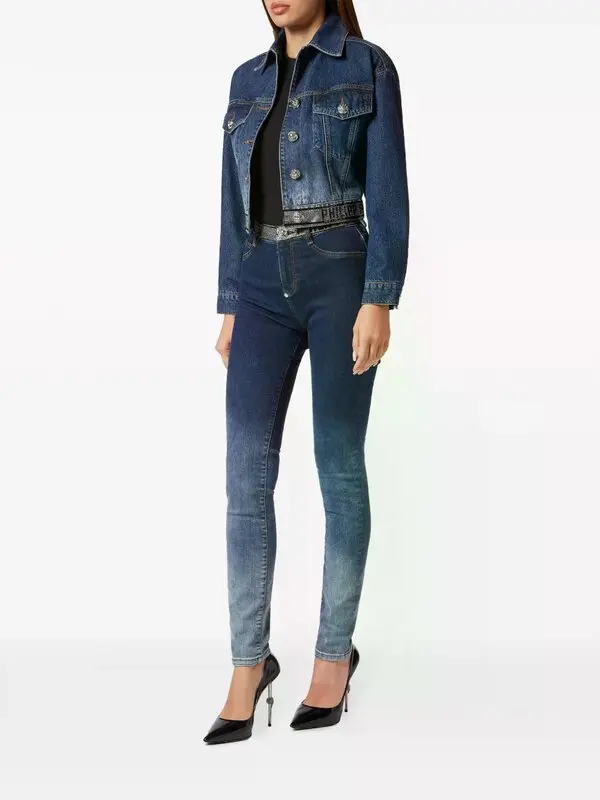 Philipp Plein Crystal Cropped Denim Jacket