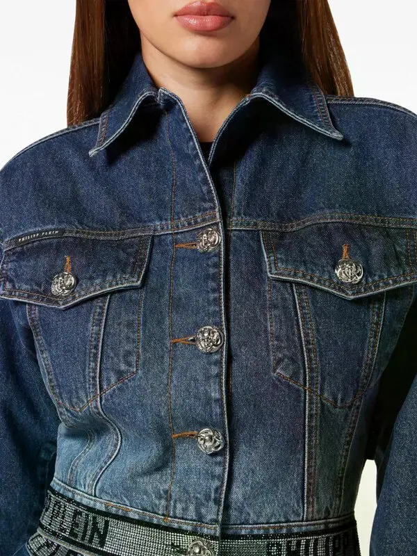 Philipp Plein Crystal Cropped Denim Jacket