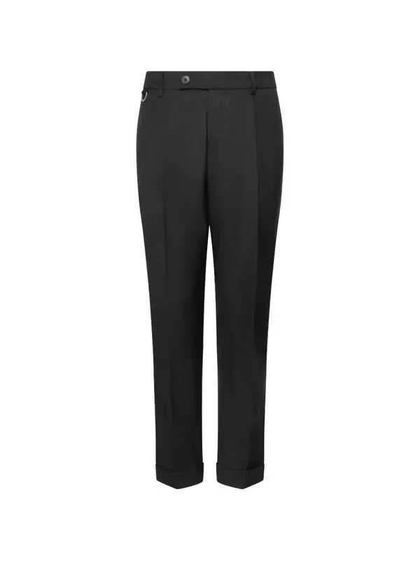 LOW BRAND Pleated Turn-up Trousers - Black