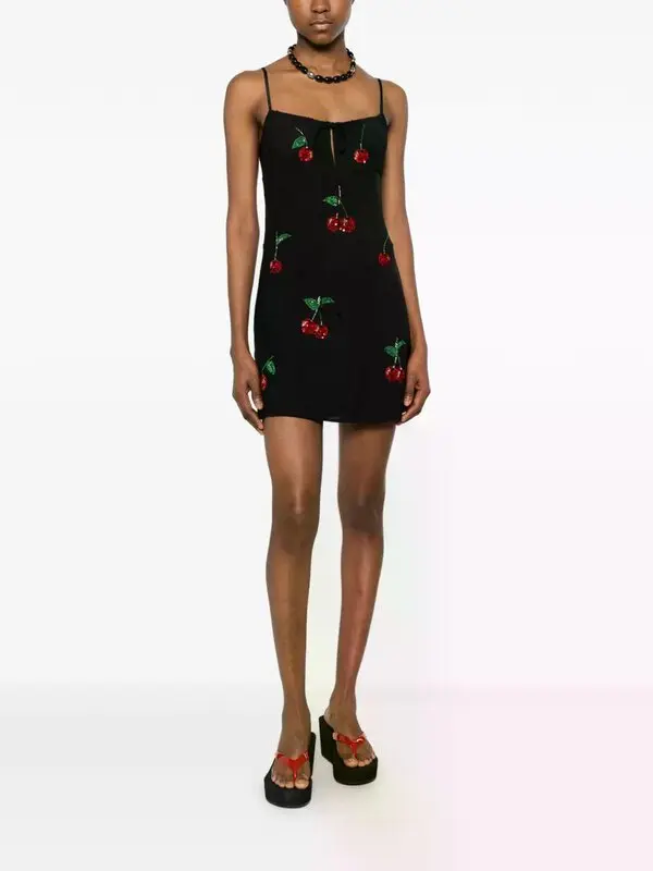 LESLIE AMON Sequin-embellished Cherry-motif Mini Dress
