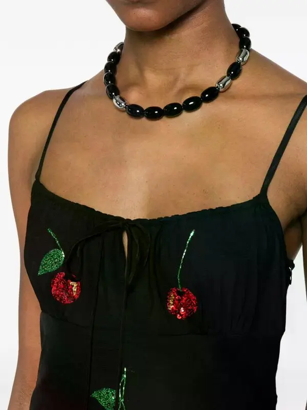 LESLIE AMON Sequin-embellished Cherry-motif Mini Dress
