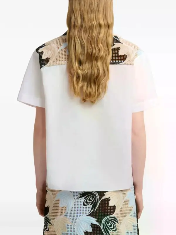 Marni Short-sleeved Organic Cotton Poplin Shirt With Broderie Anglaise Yoke