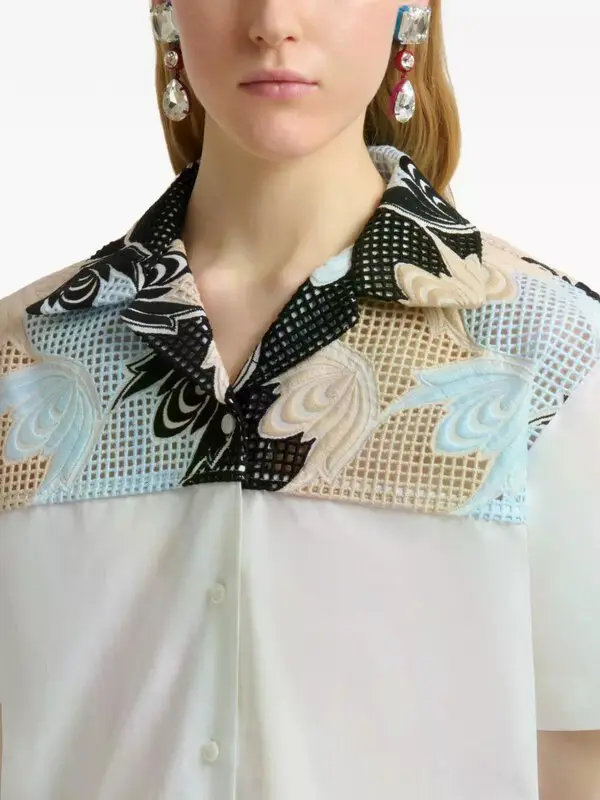 Marni Short-sleeved Organic Cotton Poplin Shirt With Broderie Anglaise Yoke