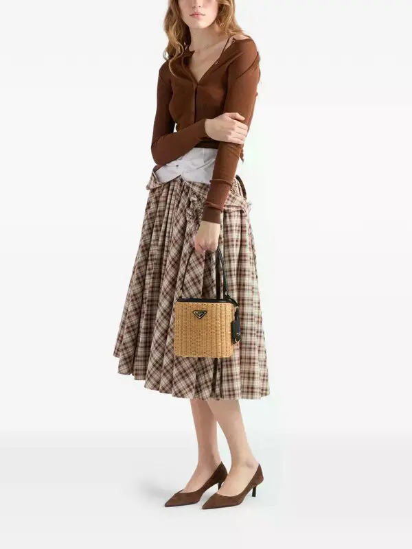 Prada Woven Bucket Bag With Leather Accents - Neutrals