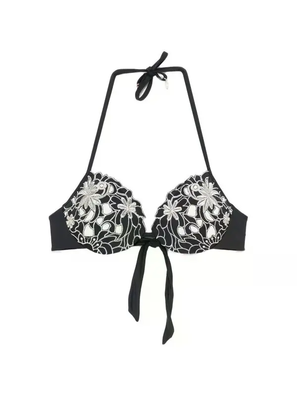 TWINSET Embroidered Halterneck Bikini Top - Black