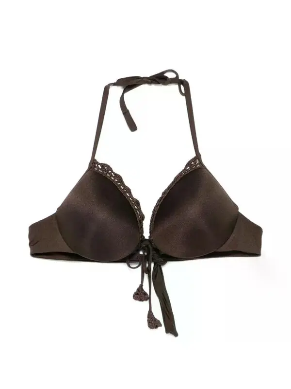 TWINSET Crochet-trim Halterneck Bikini Top - Brown