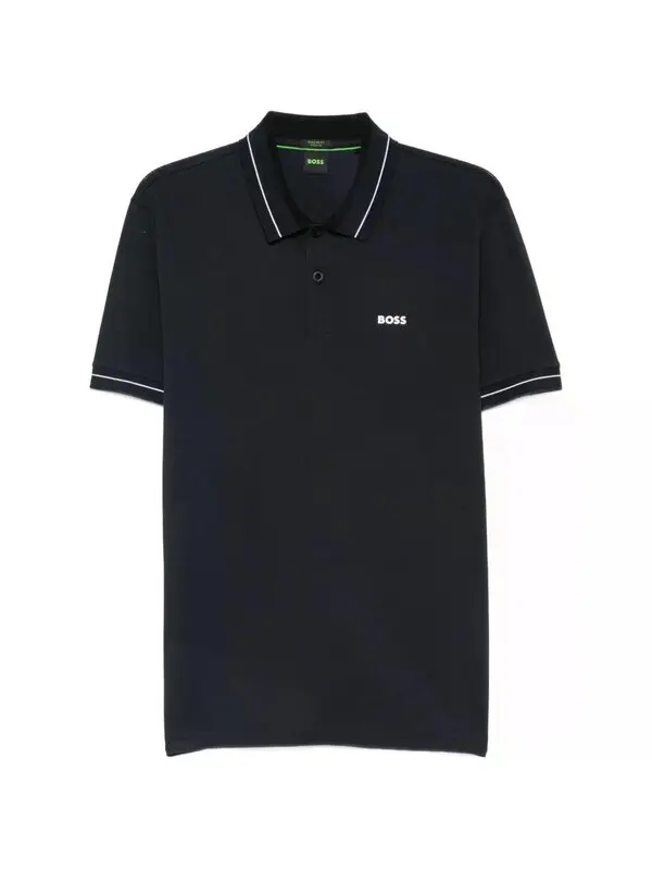 BOSS Stripe-trim Polo Shirt In Stretch Cotton - Black