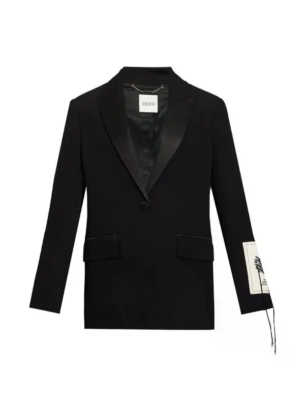 Erdem Satin-lapel Blazer With Logo Patch - Black