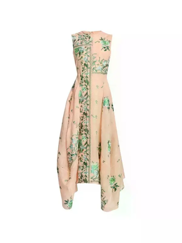Erdem Floral-embroidered Handkerchief-hem Midi Dress - Pink