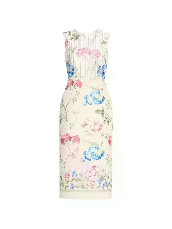 Erdem Floral-embroidered Striped Midi Dress
