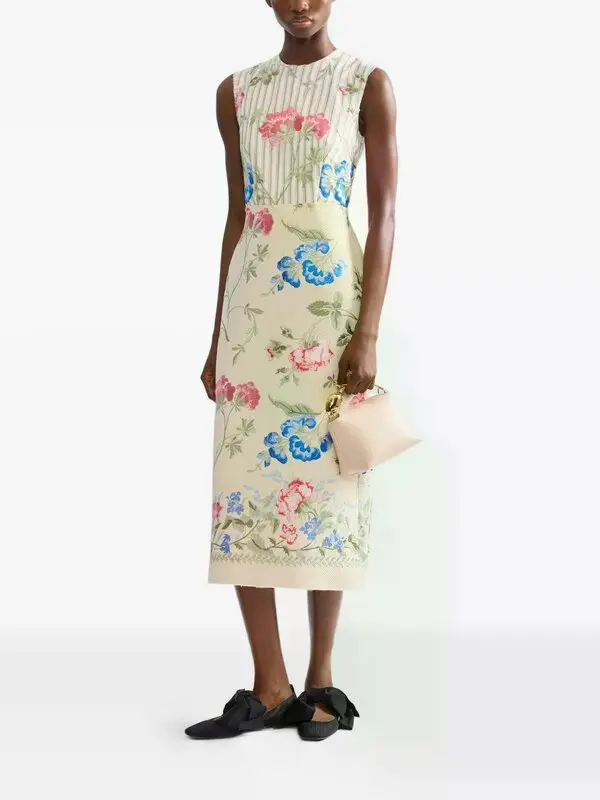 Erdem Floral-embroidered Striped Midi Dress