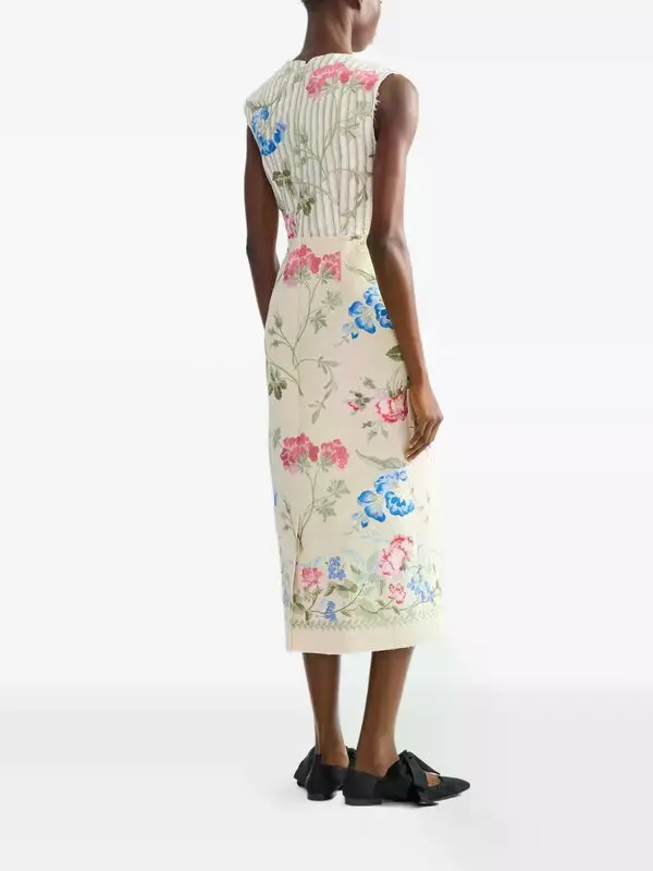 Erdem Floral-embroidered Striped Midi Dress