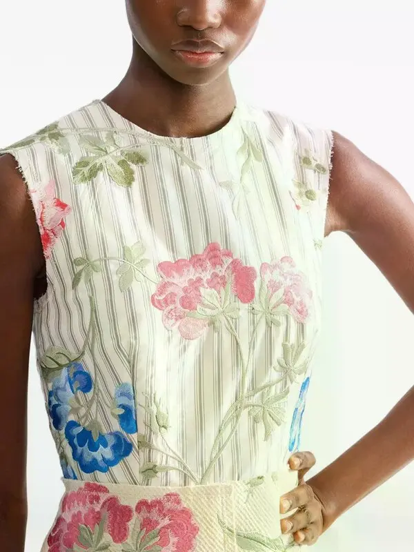 Erdem Floral-embroidered Striped Midi Dress