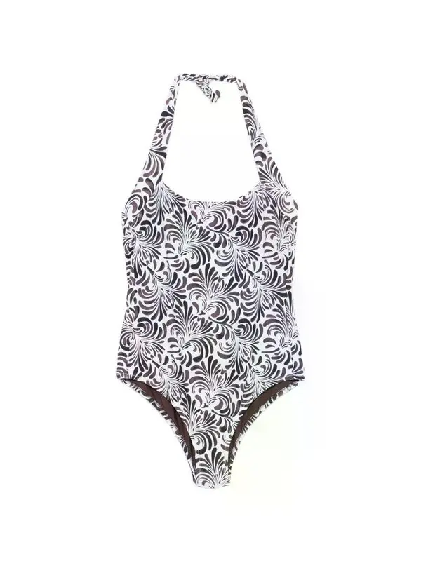 TWINSET Botanical Print Halterneck Swimsuit - White