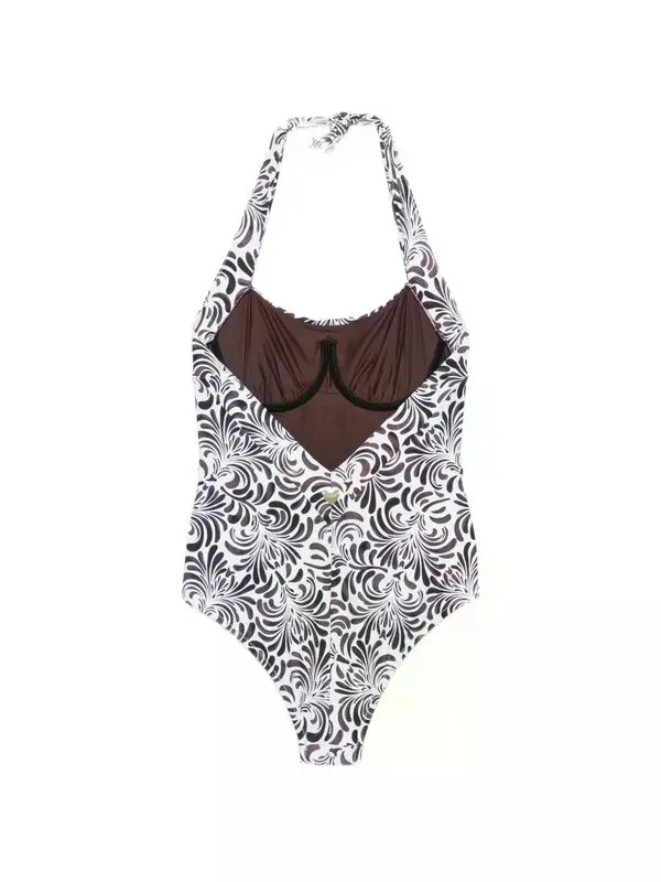 TWINSET Botanical Print Halterneck Swimsuit - White