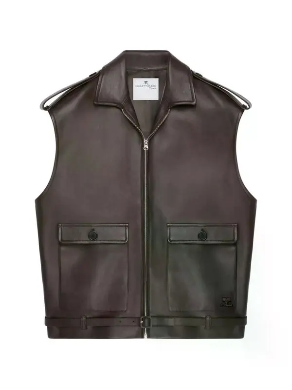COURREGES Front-zip Belted Gilet - Brown