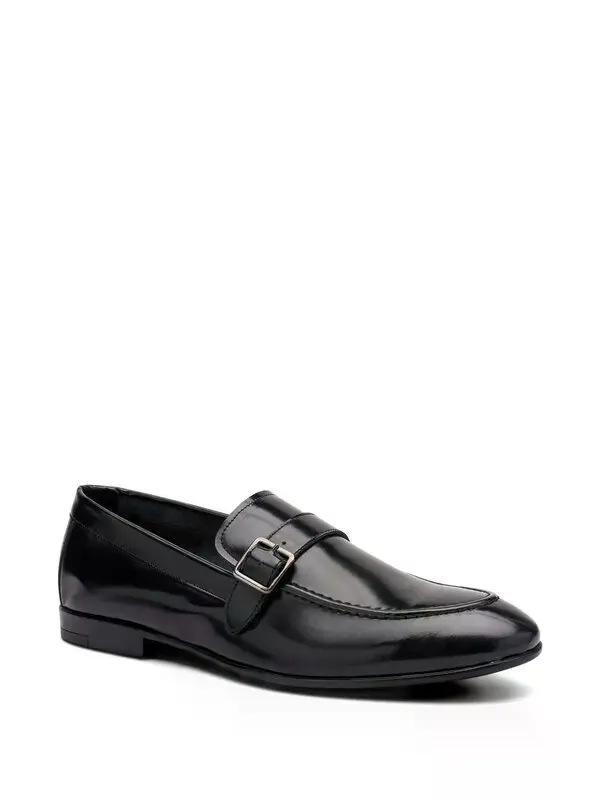 FRAU Polished Buckle-strap Loafers - Black