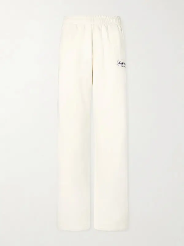 Sporty & Rich Vendome La Embroidered Cotton-fleece Track Pants - Neutrals