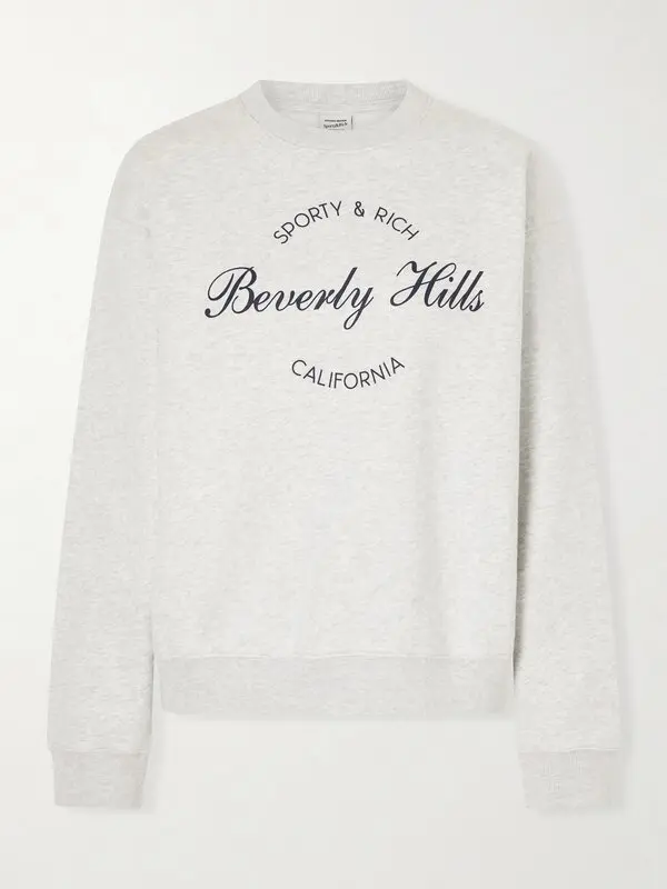 SPORTY & RICH Beverly Script Cotton Sweatshirt - Gray