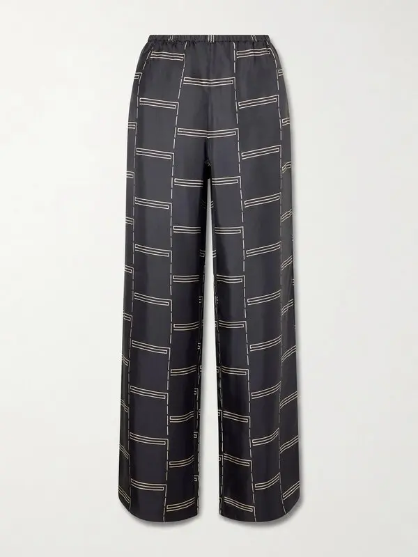 Matteau Printed Silk-twill Straight-leg Pants - Blue