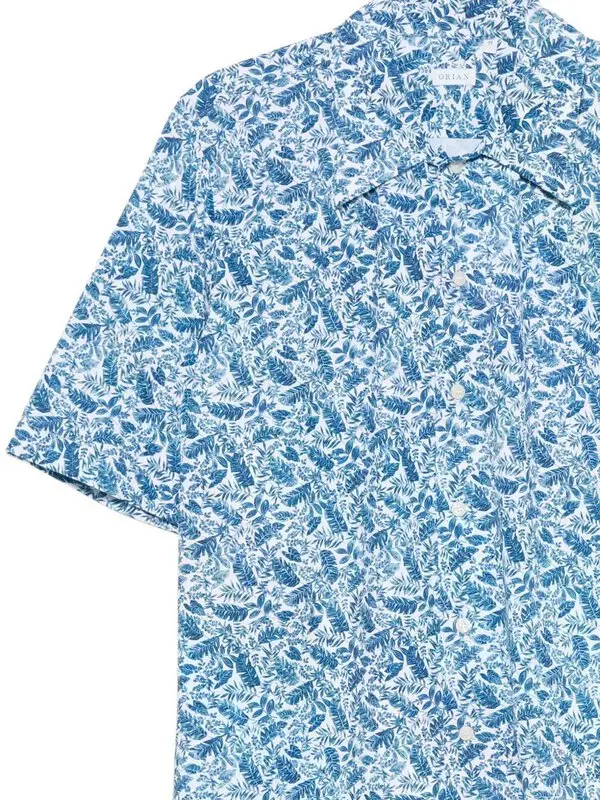 ORIAN Leaf-print Short-sleeve Shirt - Blue