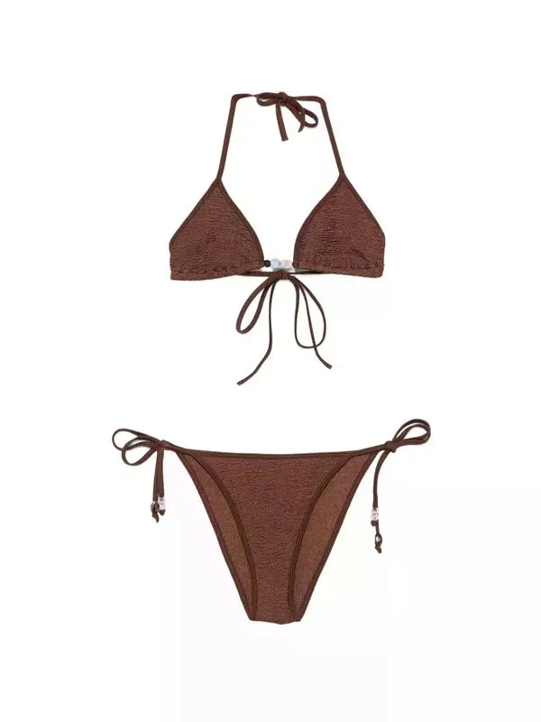 Hunza G Bead-embellished Crinkled Bikini - Brown