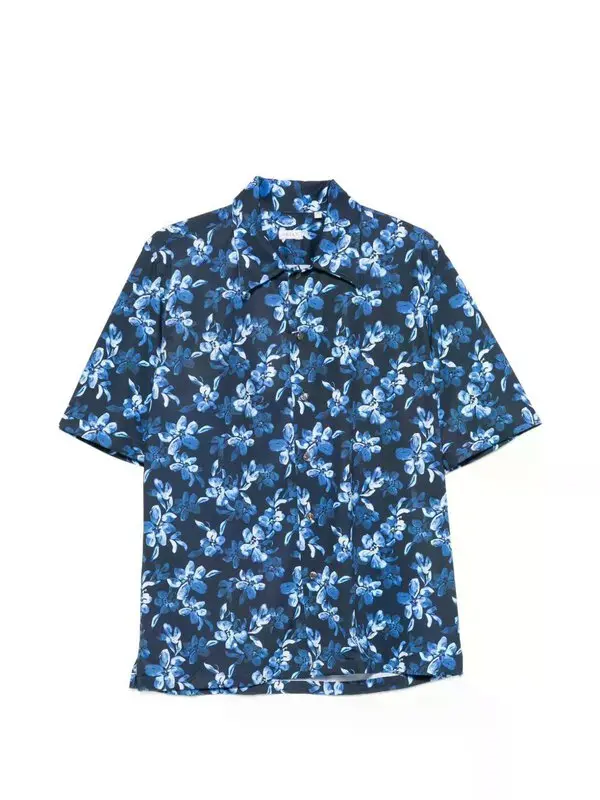 ORIAN Floral-print Short-sleeve Shirt - Blue