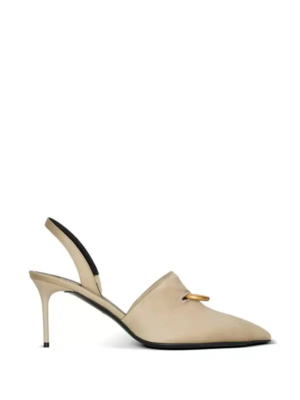 Balmain Cotton Gabardine Slingbacks With Piercing - Neutrals