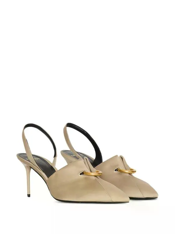 Balmain Cotton Gabardine Slingbacks With Piercing - Neutrals